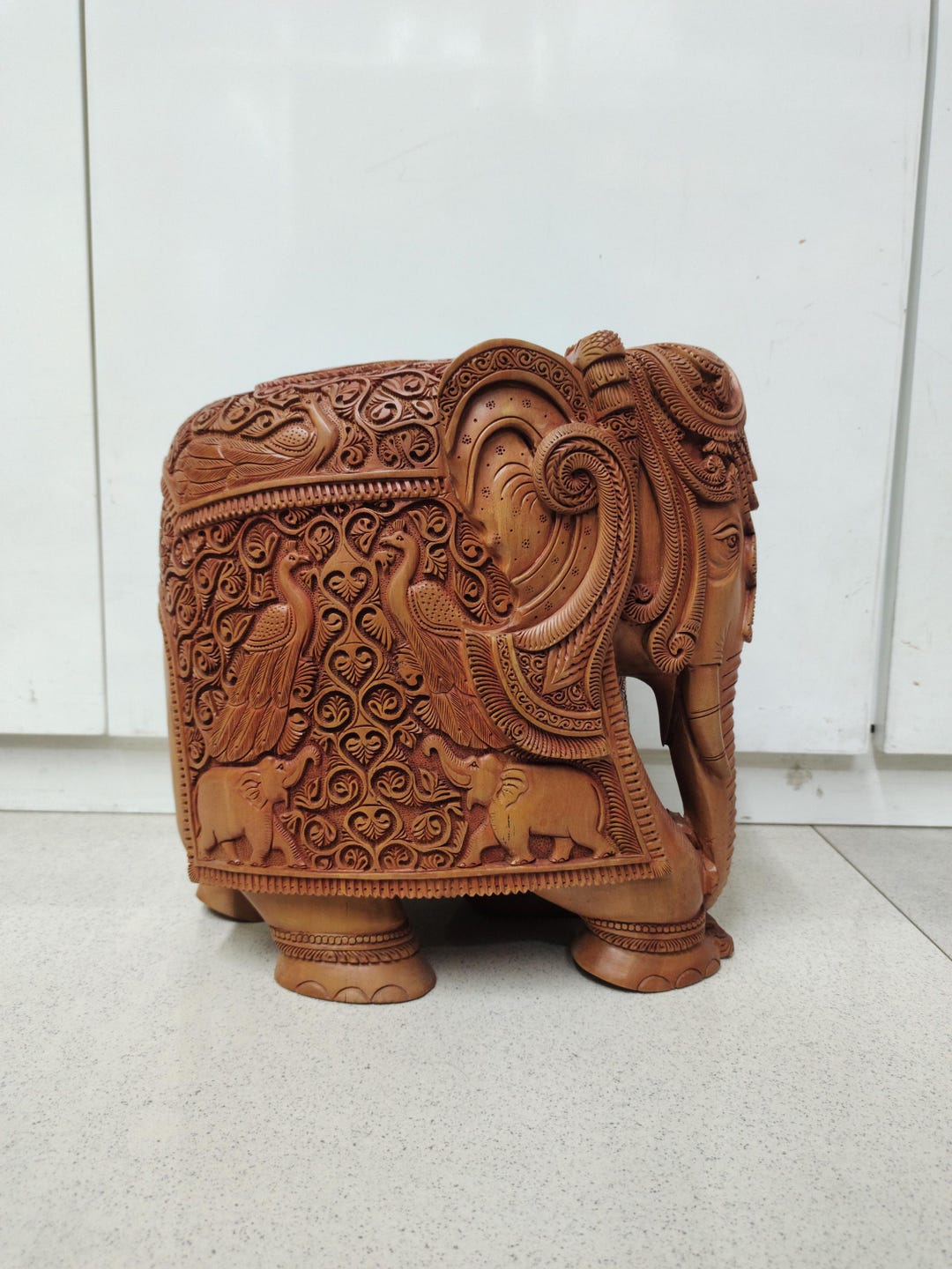 Sandalwood Carving Showpiece Elephant, Traditional Indian Sandalwood ...