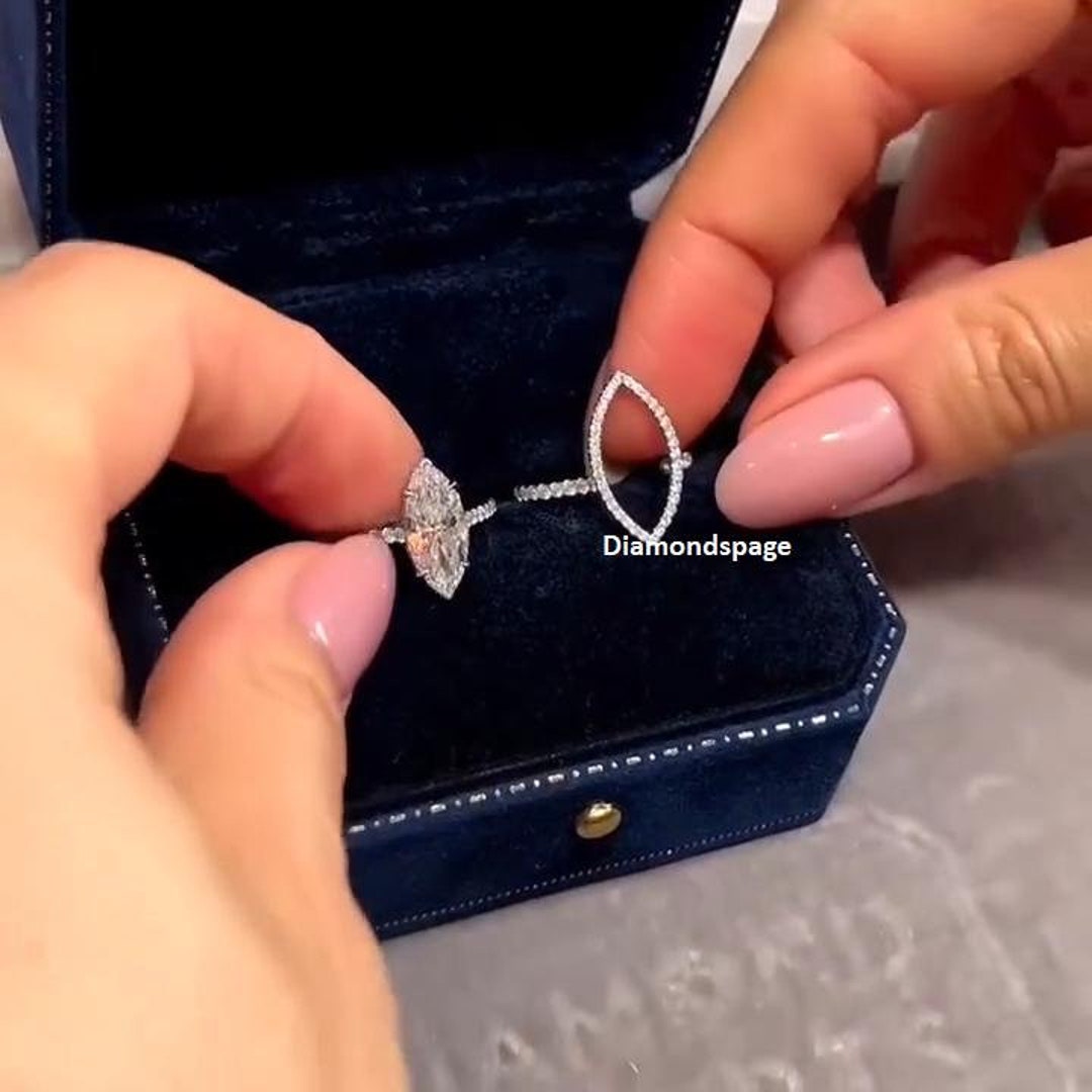 Attractive 12x6 MM Marquise Cut Colorless Moissanite Ring Set, Insert ...