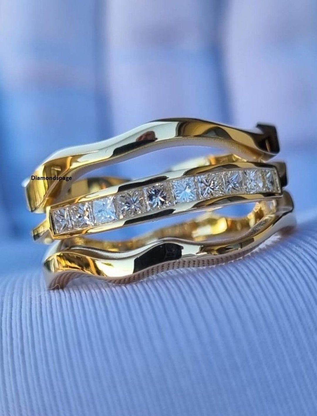 Channel Setting Half Eternity Princess Diamond Wide Band, 14K Solid ...