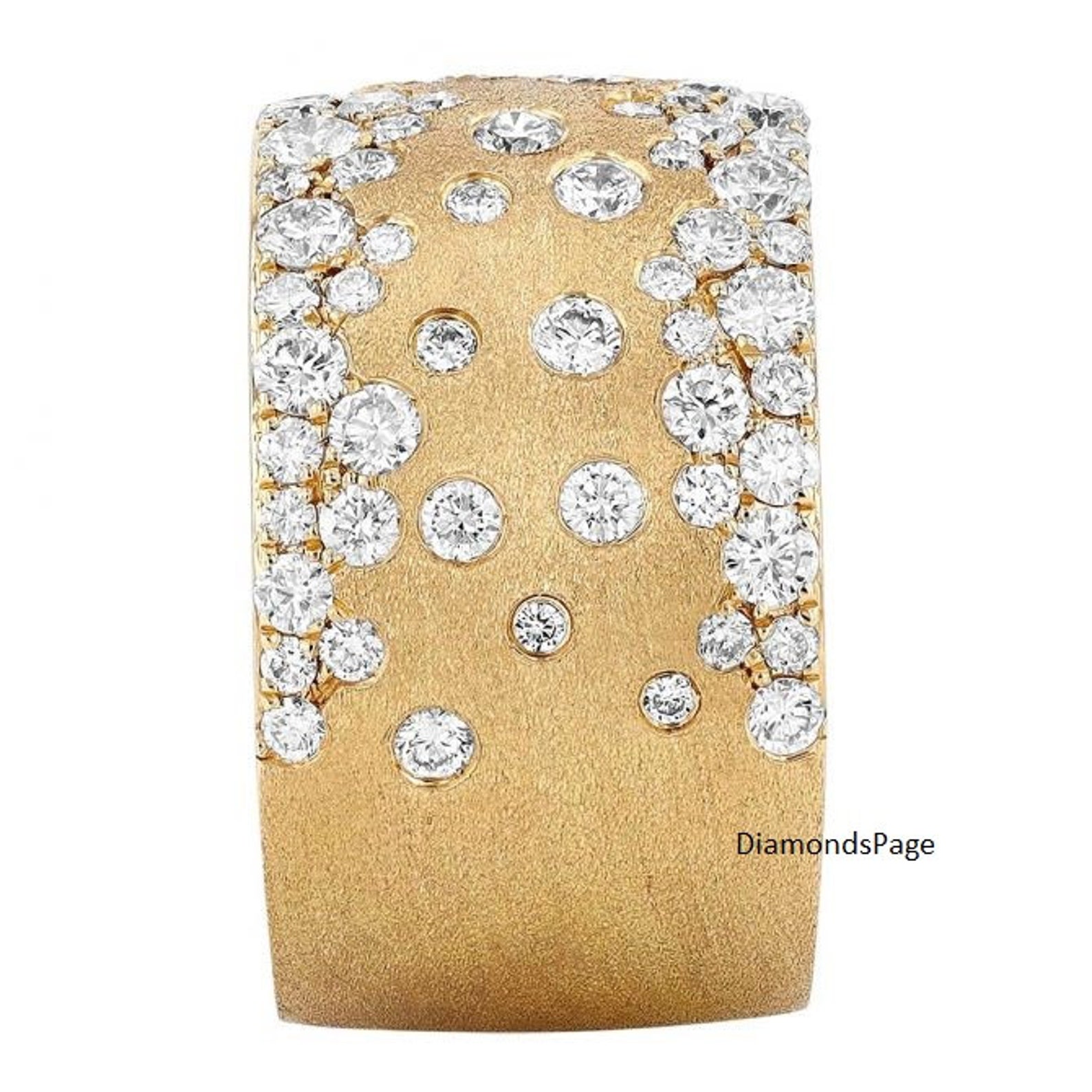 14k Yellow Gold Matte Finish Band, Flush Set Round Brilliant Cut Lab ...