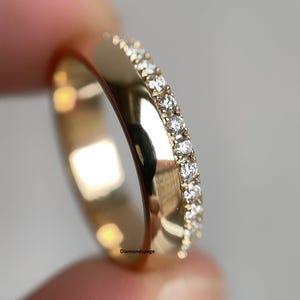 One Side Pave Set Band, 10k Gold Full Eternity Stackable Band, Stunning ...