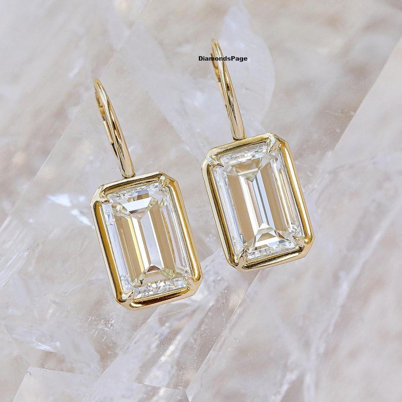 Solid 18k Yellow Gold Dangle Drop Earrings, 10.68 TCW Emerald Cut ...