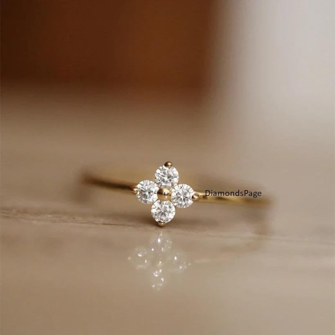 Diamond Clover Ring in 14K Solid Gold, Flower Diamond Ring, Four Leaf ...