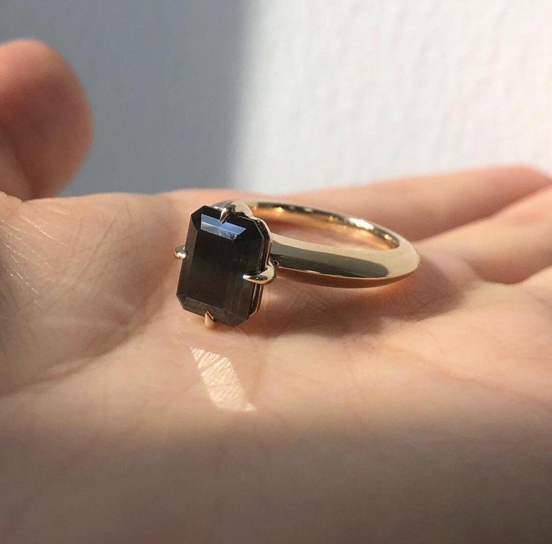 Solitaire Radiant Black Onyx Stone Compass Prong Setting Ring, 14K ...