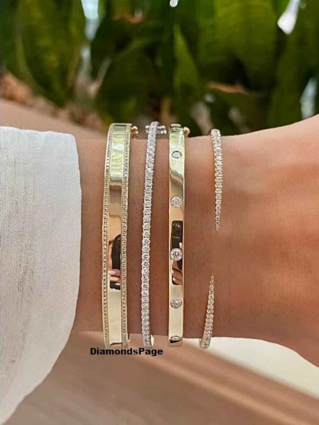 Flush Setting Wedding Bangle Bracelet, Half Eternity Bangles, Two Row ...