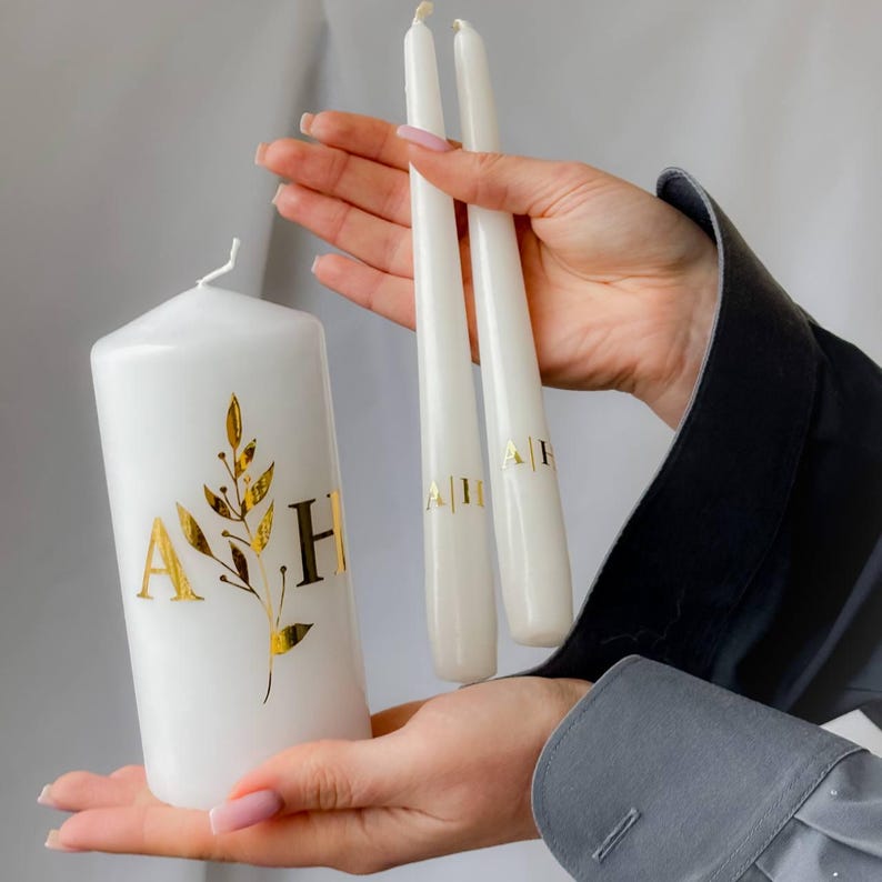 Gold Unity Candles With Initials, Personalized Unity Candle Set for ...