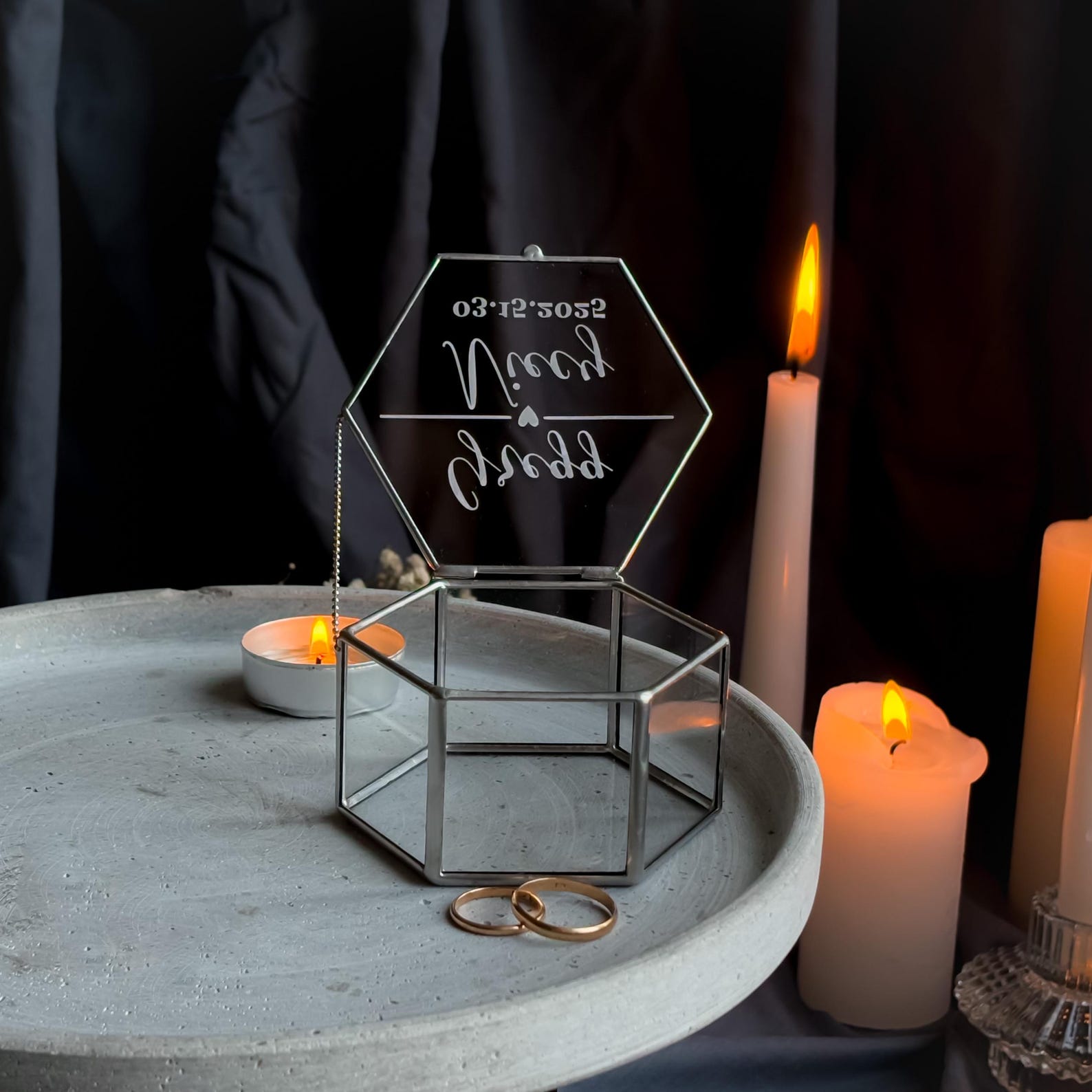 Personalized Glass Wedding Ring Box: Modern Ceremony Decor, Bridal ...