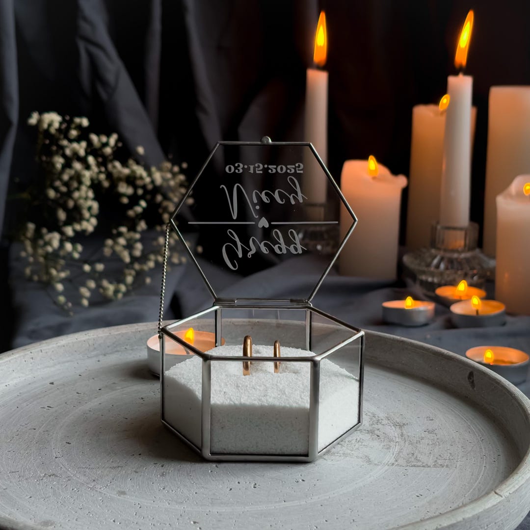Personalized Glass Wedding Ring Box: Modern Ceremony Decor, Bridal ...