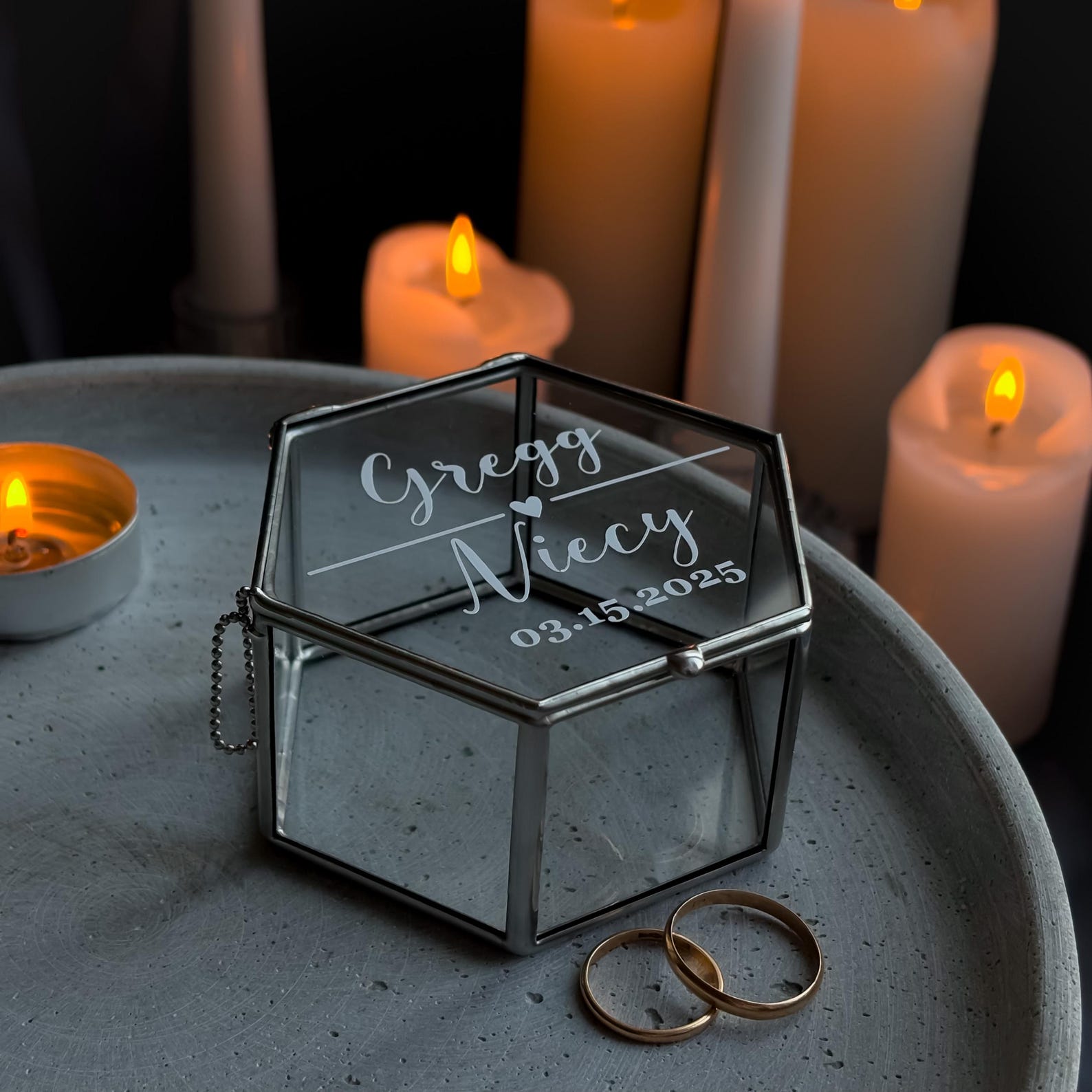 Personalized Glass Wedding Ring Box: Modern Ceremony Decor, Bridal ...