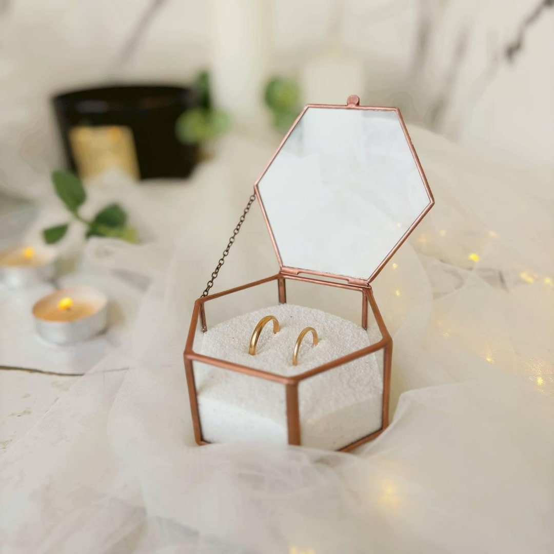 Hexagon Glass Ring, Box Engagement Wedding Ring Box, Geometric Ring Box ...