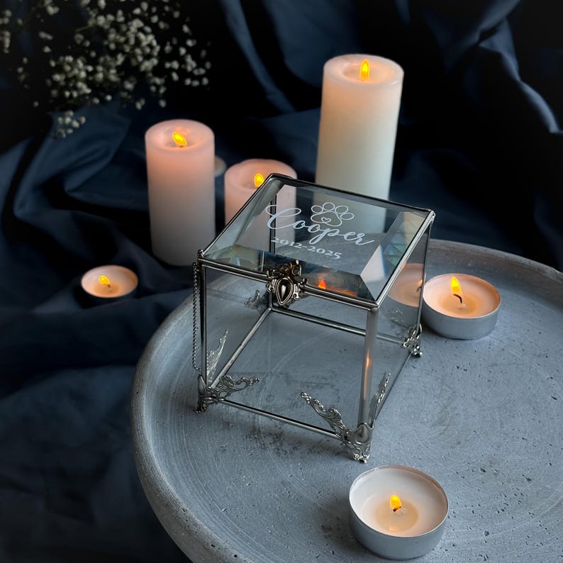 Pet Memorial Glass Keepsake Box – Personalized Storage for Ashes ...