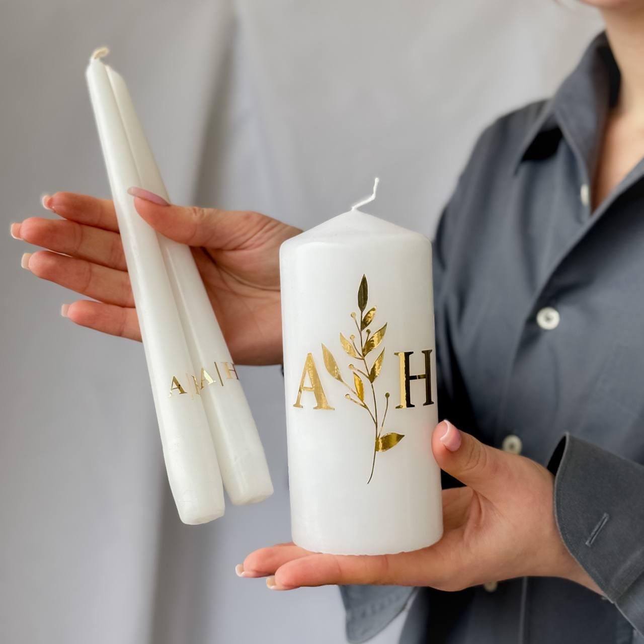 Gold Unity Candles With Initials, Personalized Unity Candle Set for ...