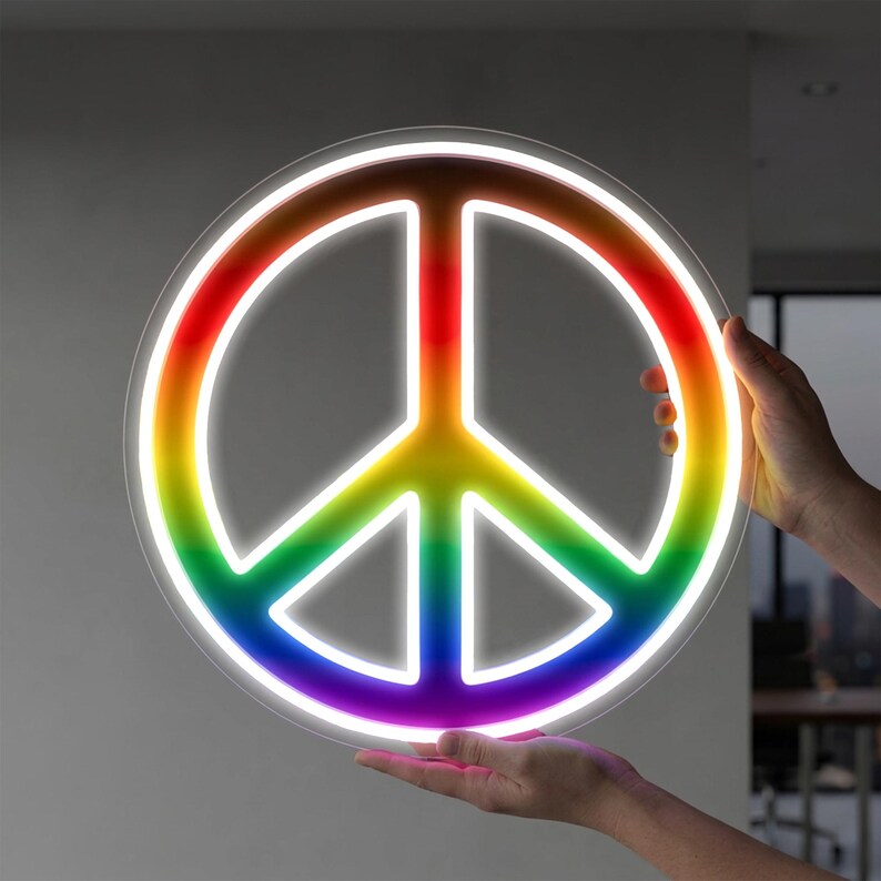 Custom Rainbow Peace Sign Neon Light, Colorful LED Wall Art Decor ...