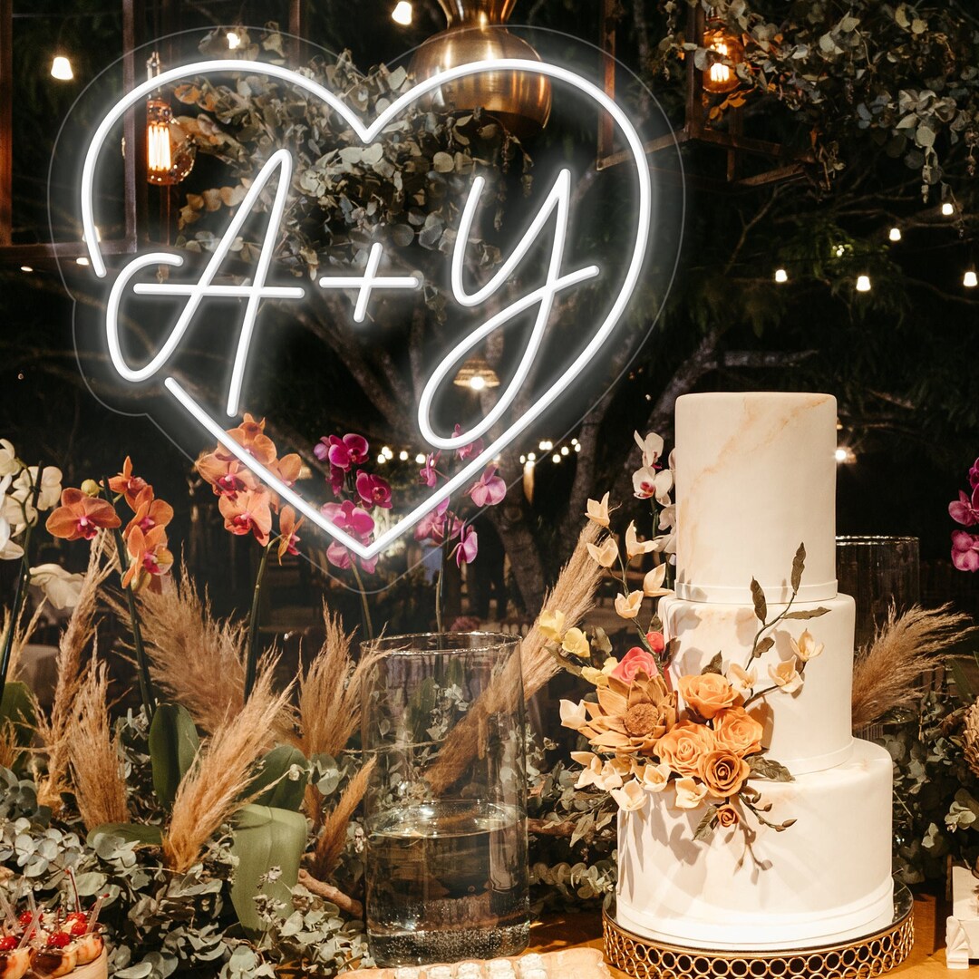 Custom Initials Heart Neon Wedding Sign, Wedding Decor, Couple Initials ...