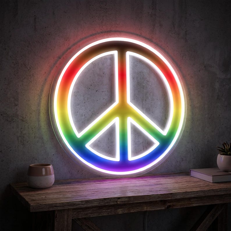 Custom Rainbow Peace Sign Neon Light, Colorful LED Wall Art Decor ...