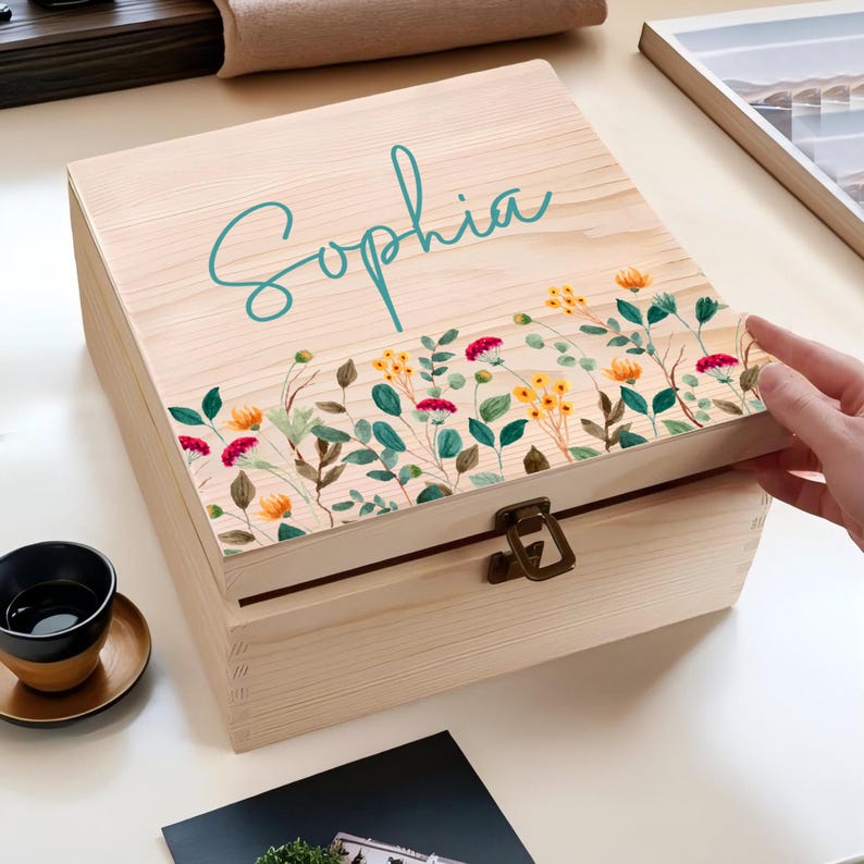 Personalised Wooden Wildflower Jewellery Box,large Keepsake Box With ...