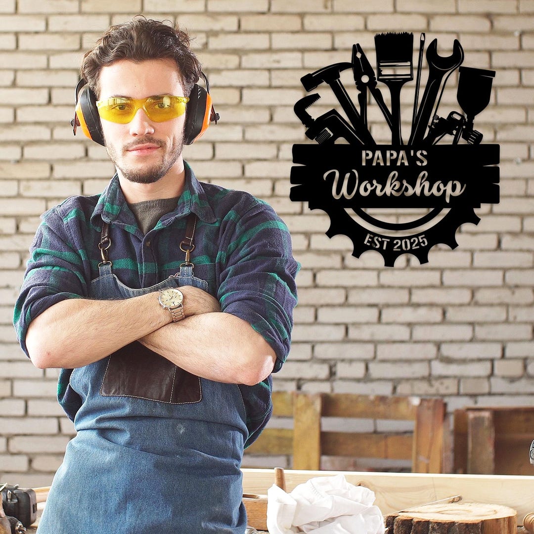 Personalized Papa‘s Work Shop Sign, Work Shop for Dad, Work Shop Metal ...