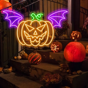 Pumpkin Neon Sign, Happy Halloween Neon Sign, Halloween Decor, Custom ...