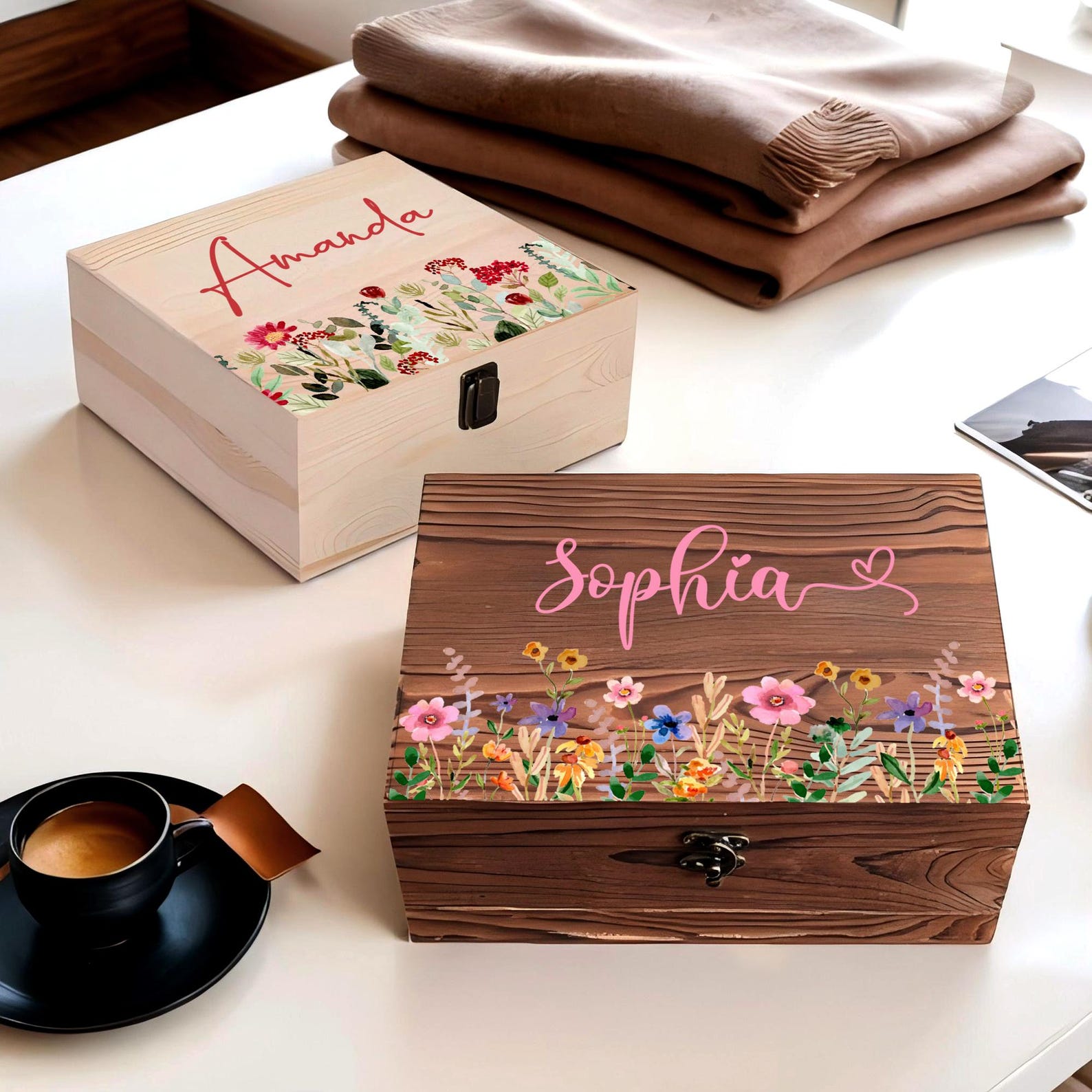Personalised Wooden Wildflower Jewellery Box,large Keepsake Box With ...