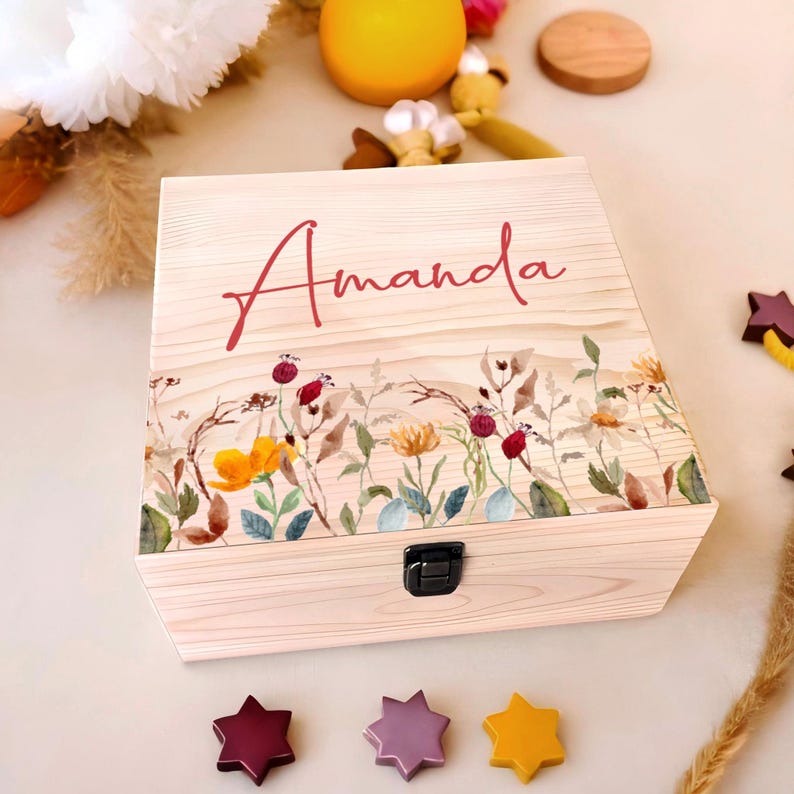Personalised Wooden Wildflower Jewellery Box,large Keepsake Box With ...