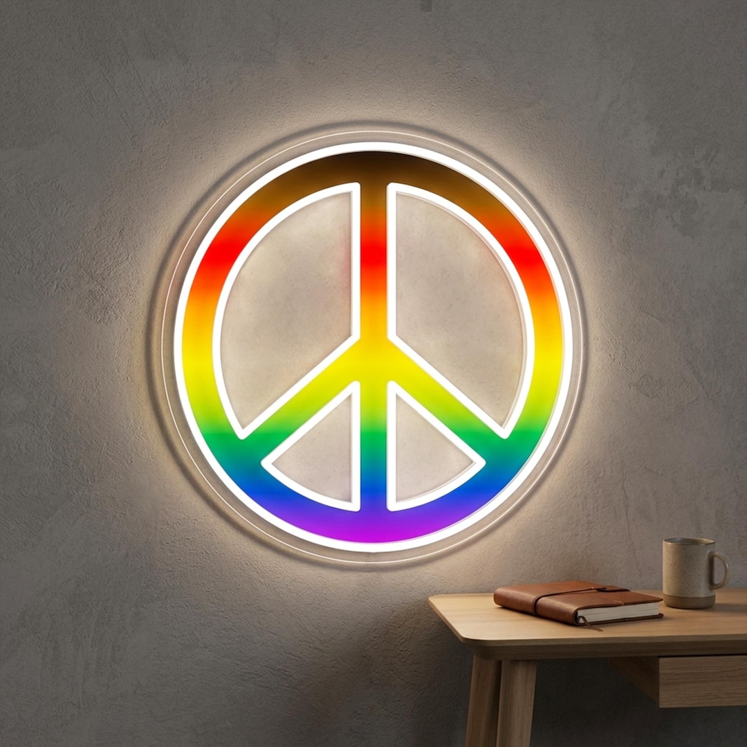 Custom Rainbow Peace Sign Neon Light, Colorful LED Wall Art Decor ...