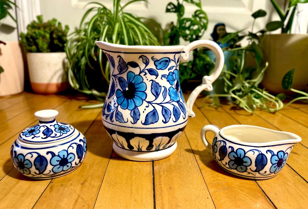 Vintage Blue and White Floral Tea Serving Set - Pitcher - Cream Server ...