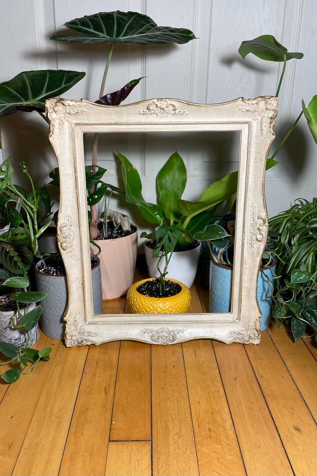 16x20 Vintage Rustic Ornate Frame Beige W/ Gold Trim Hand Carved Solid ...