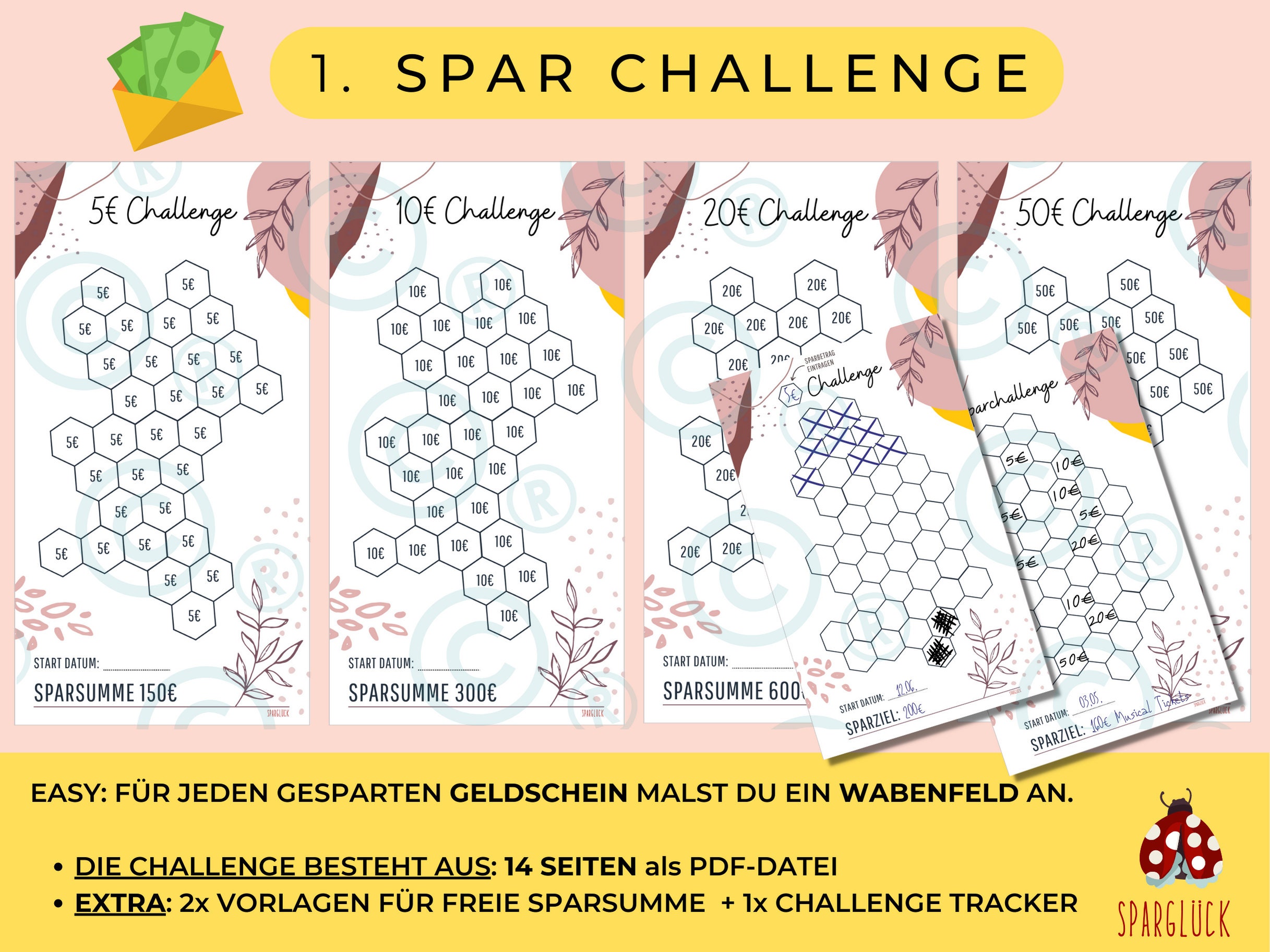 Spar Challenge SET als PDF Download 3x Sparchallenge A6 zum Ausdrucken ...