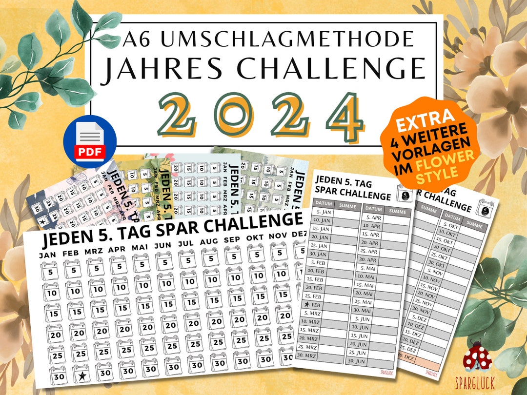 A6 Savings Challenge 2024, German, Suitable for A6 Sleeves Cash Binders ...