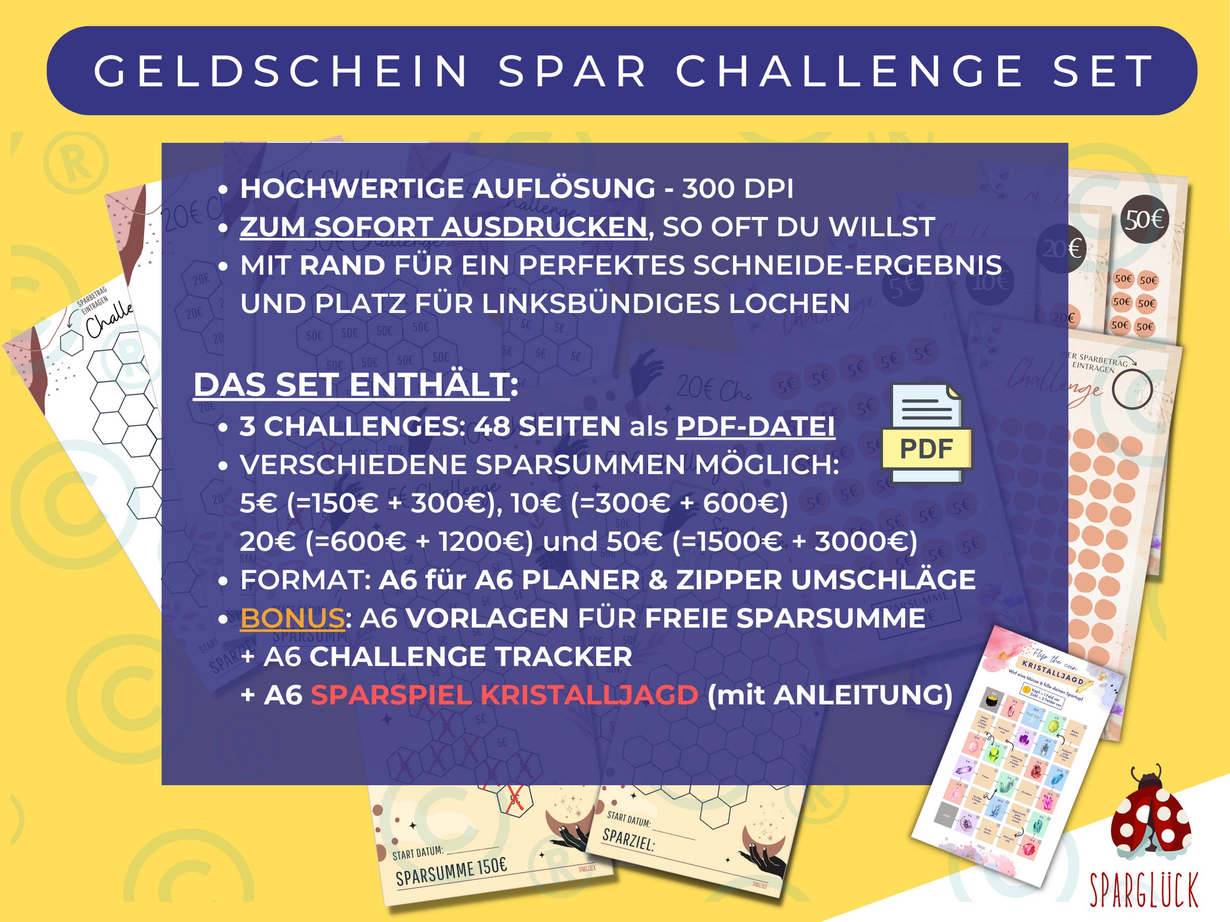 Spar Challenge SET als PDF Download 3x Sparchallenge A6 zum Ausdrucken ...