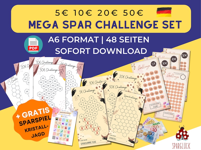 Spar Challenge SET als PDF Download 3x Sparchallenge A6 zum Ausdrucken ...