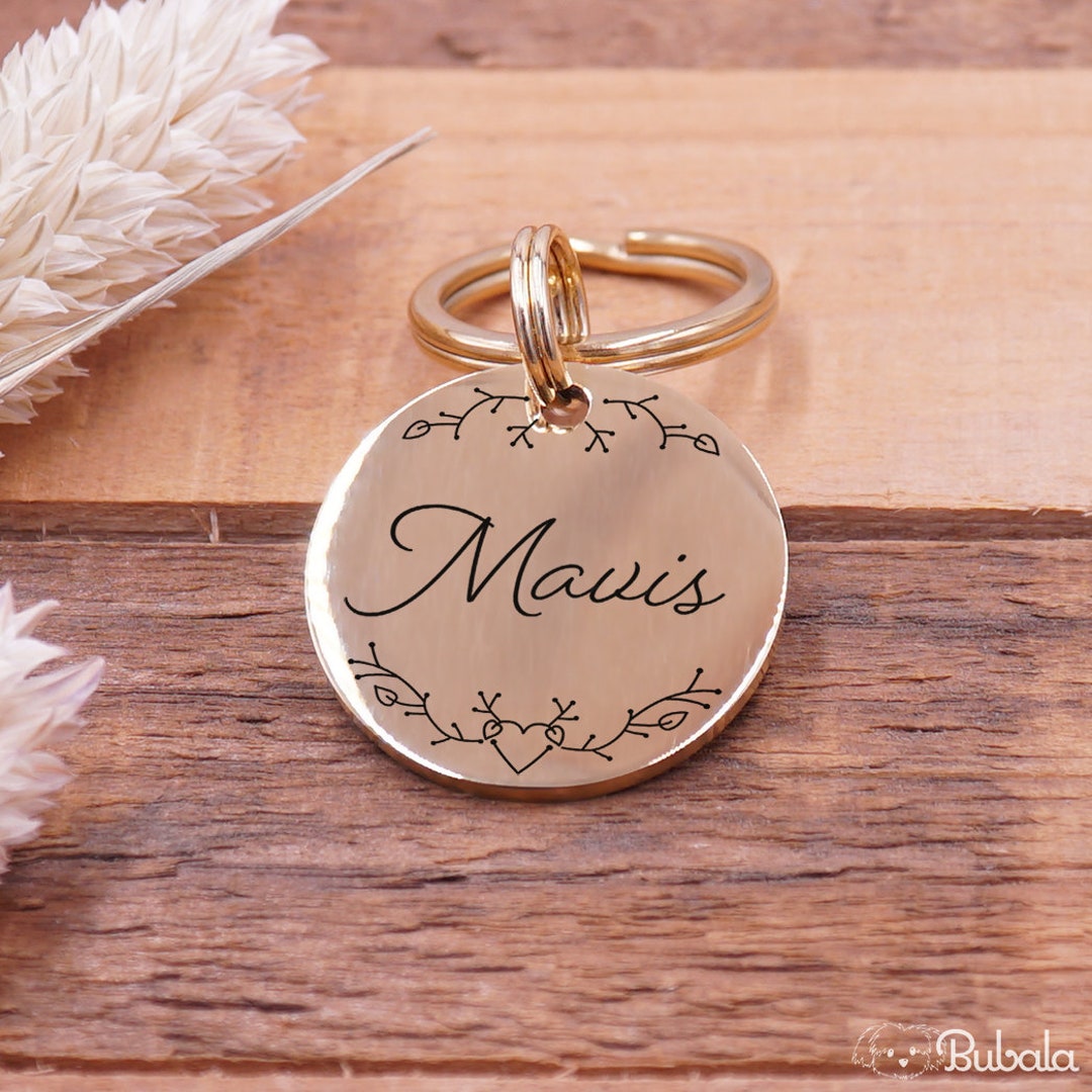 Stainless Steel Tag Heart Tendrils Round Dog Tag Engraved and ...