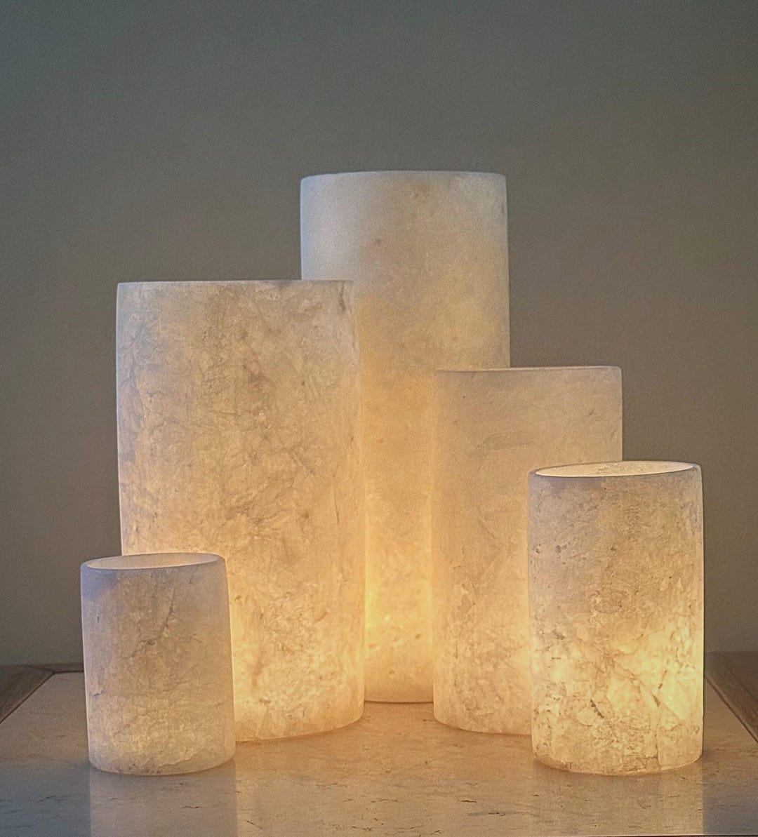 Candle Holder, Alabaster Candle Holder, Cylinder Alabaster Shape ...