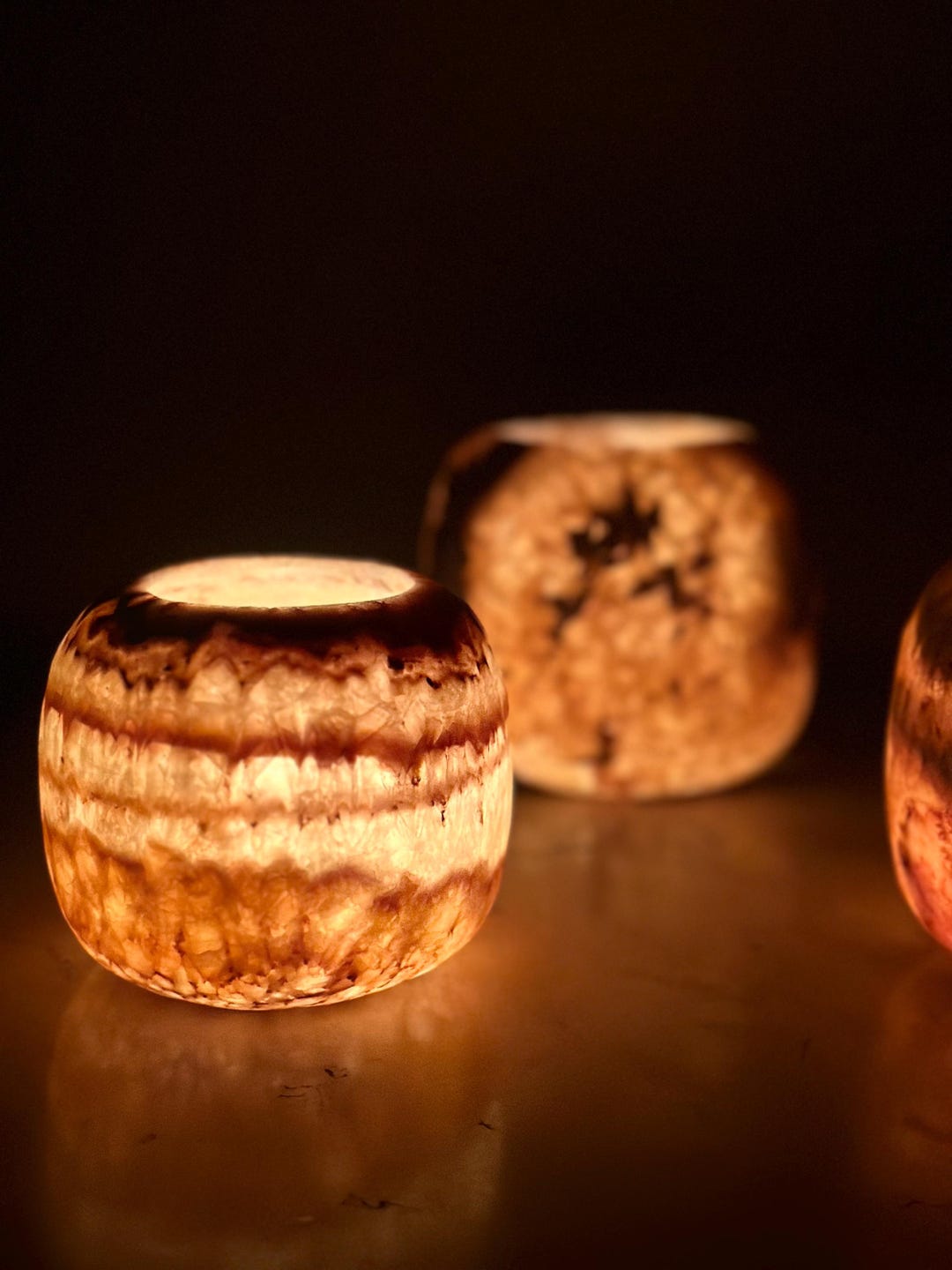 Set of 3 Amber Alabaster Tealight Holder – Handcrafted Natural Stone ...