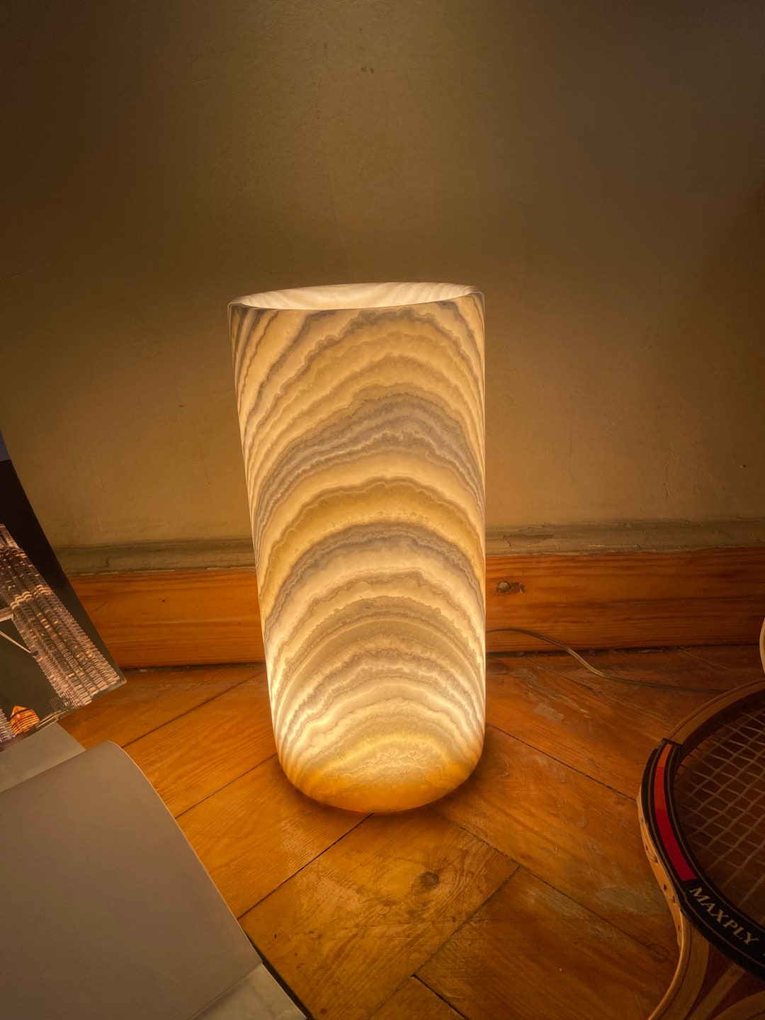 Cylinder Alabaster Lamp, Egyptian Alabaster, Table Lamp, Rare Alabaster ...