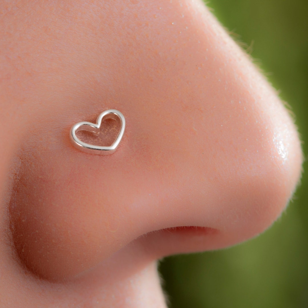 Silver Heart Nose Stud 22G 925 Silver Heart Stud L Shape for Women ...