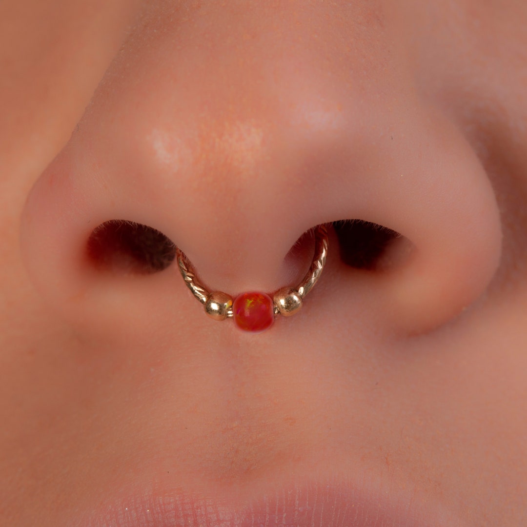 Fake Septum Ring With Red Opal 20G - 14k Gold Filled Hammered Faux ...