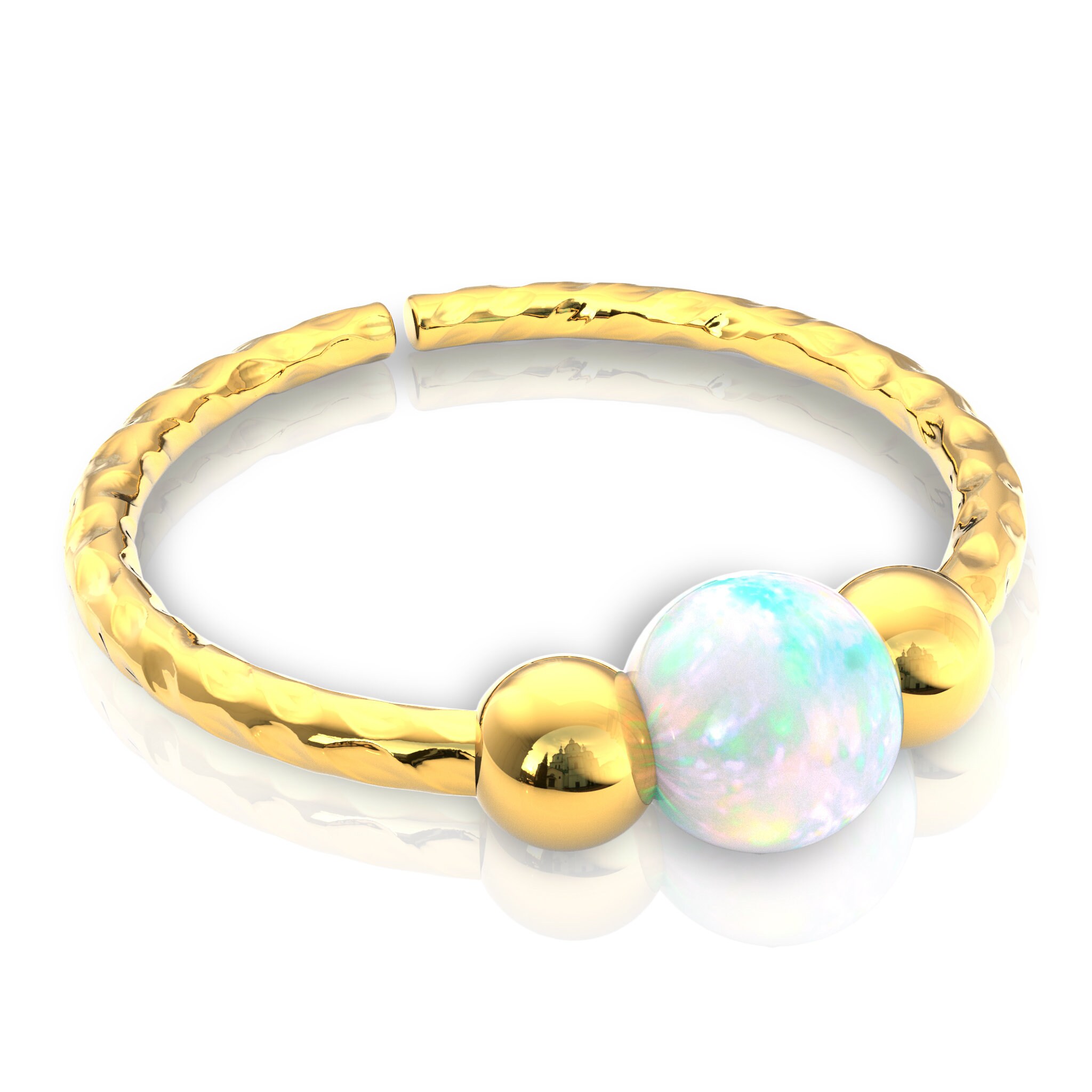 Hammered Septum Piercing Ring With Dainty White Opal 20 Gauge Opal ...