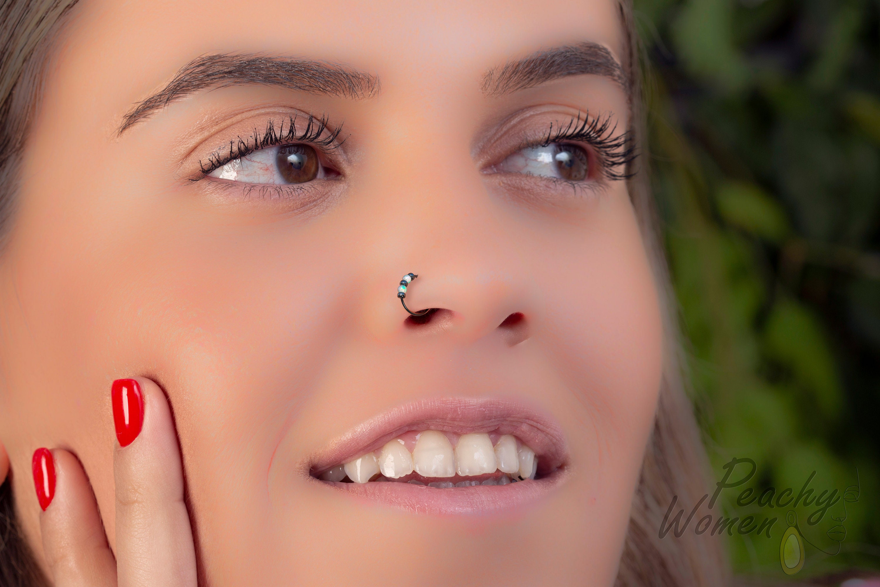 Tiny Thin Black Nose Ring, 24 Gauge White Opal Nose Hoop, 7mm Small 925 ...