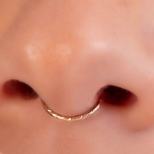Hammered Gold Snug Septum Ring 20G Dainty Gold Filled Septum - Etsy