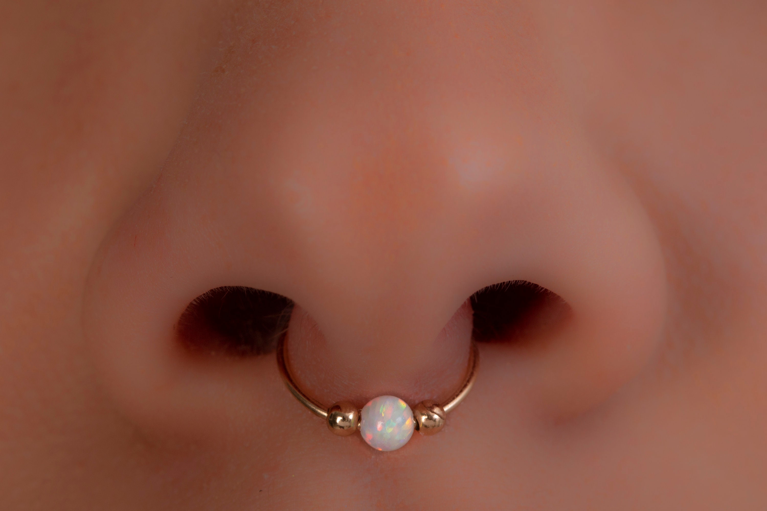 14k Gold Septum Ring 20 Gauge White Opal Septum Piercing Hoop Spectrum ...