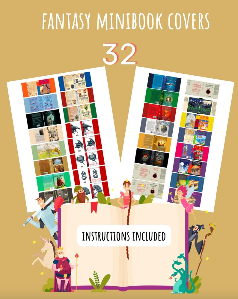 Fantasy Set of 32 Miniature Book Covers 1:12 Scale Downloadable ...