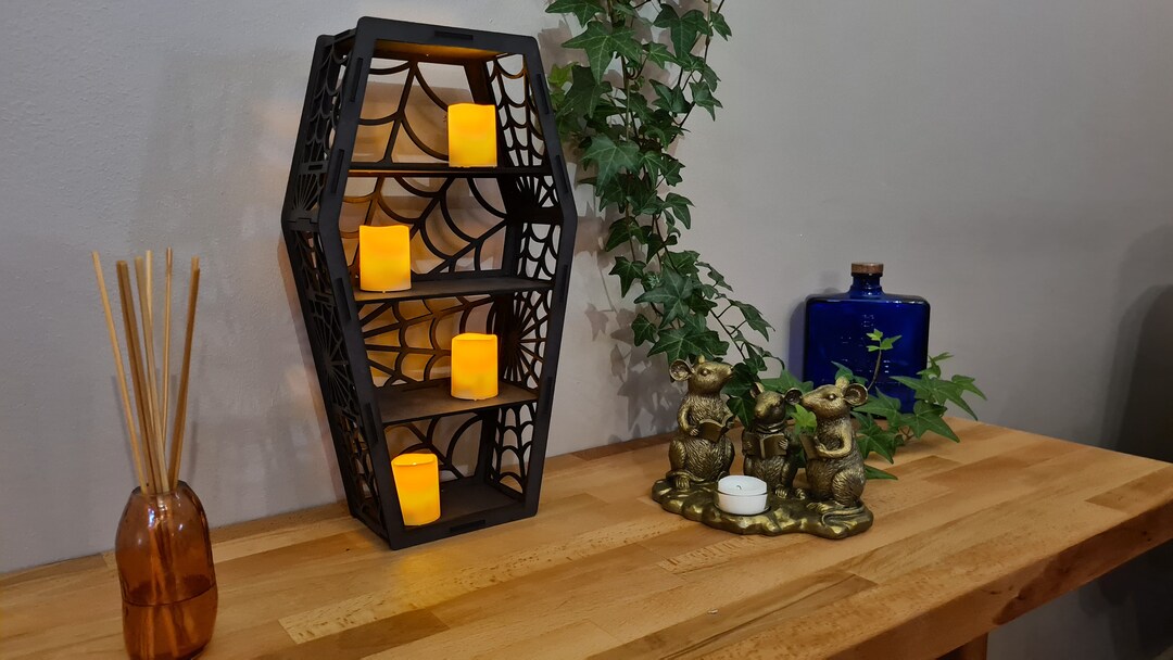 Coffin Display Shelf, Spiders Web Shelf, Gothic Display Cabinet, Gothic ...