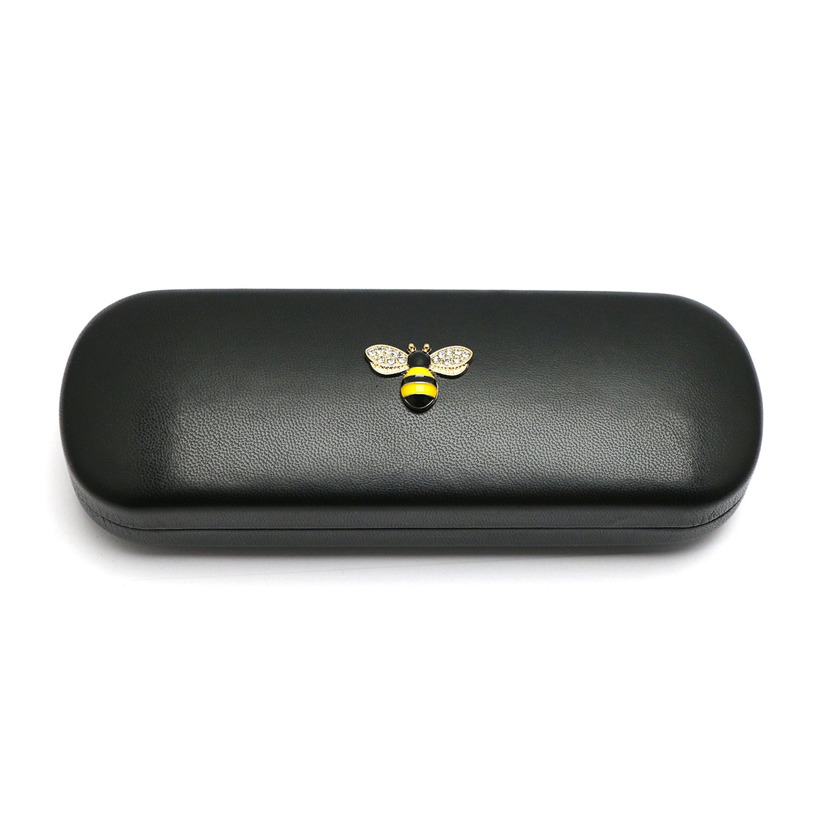 Adorable Bee Decoration Classic Gloss Black Glasses Case Hard Metal ...