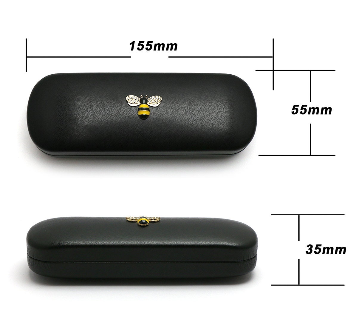 Adorable Bee Decoration Classic Gloss Black Glasses Case Hard Metal ...