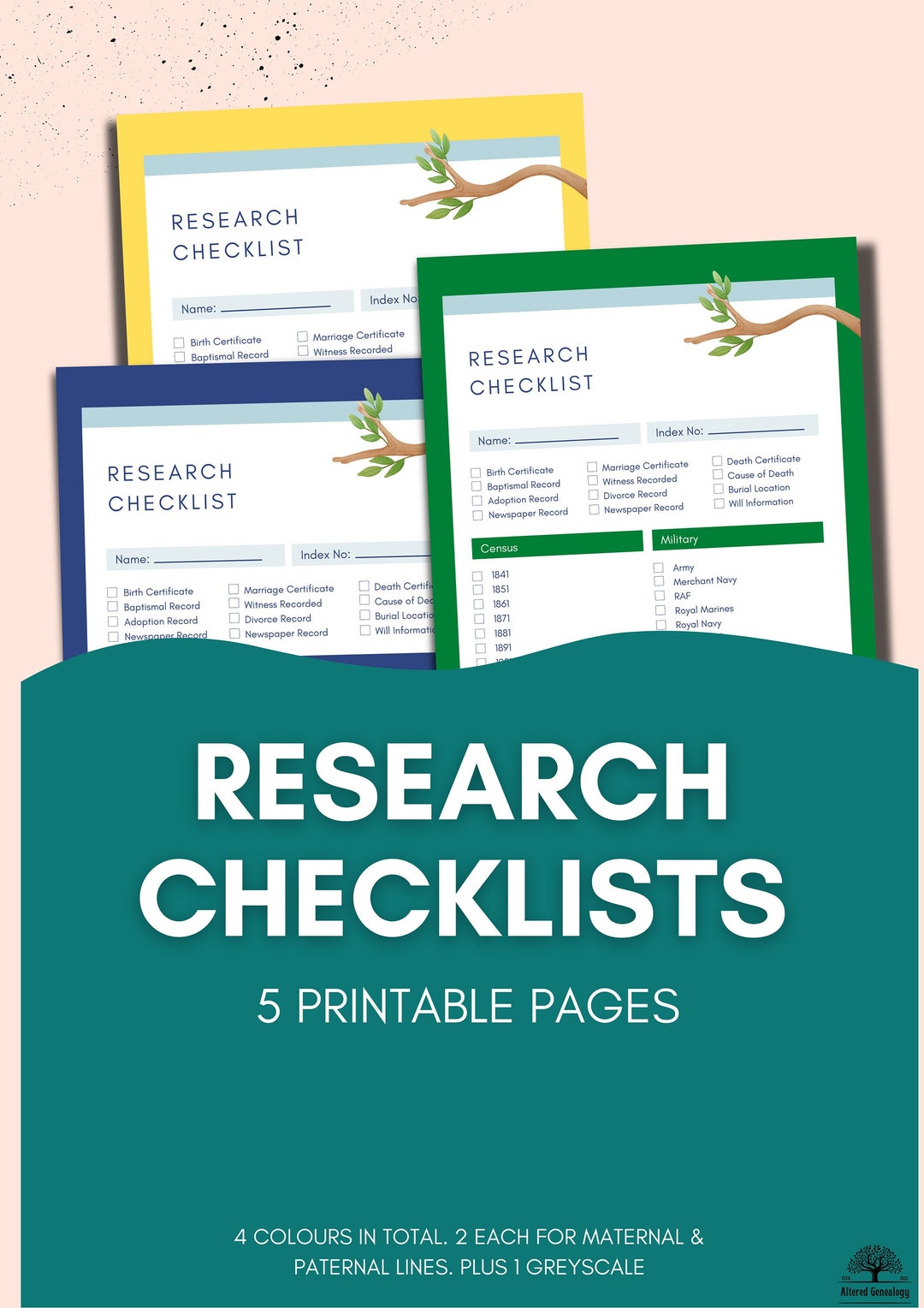 Genealogy Research Checklist Digital Download Printable Form Research ...