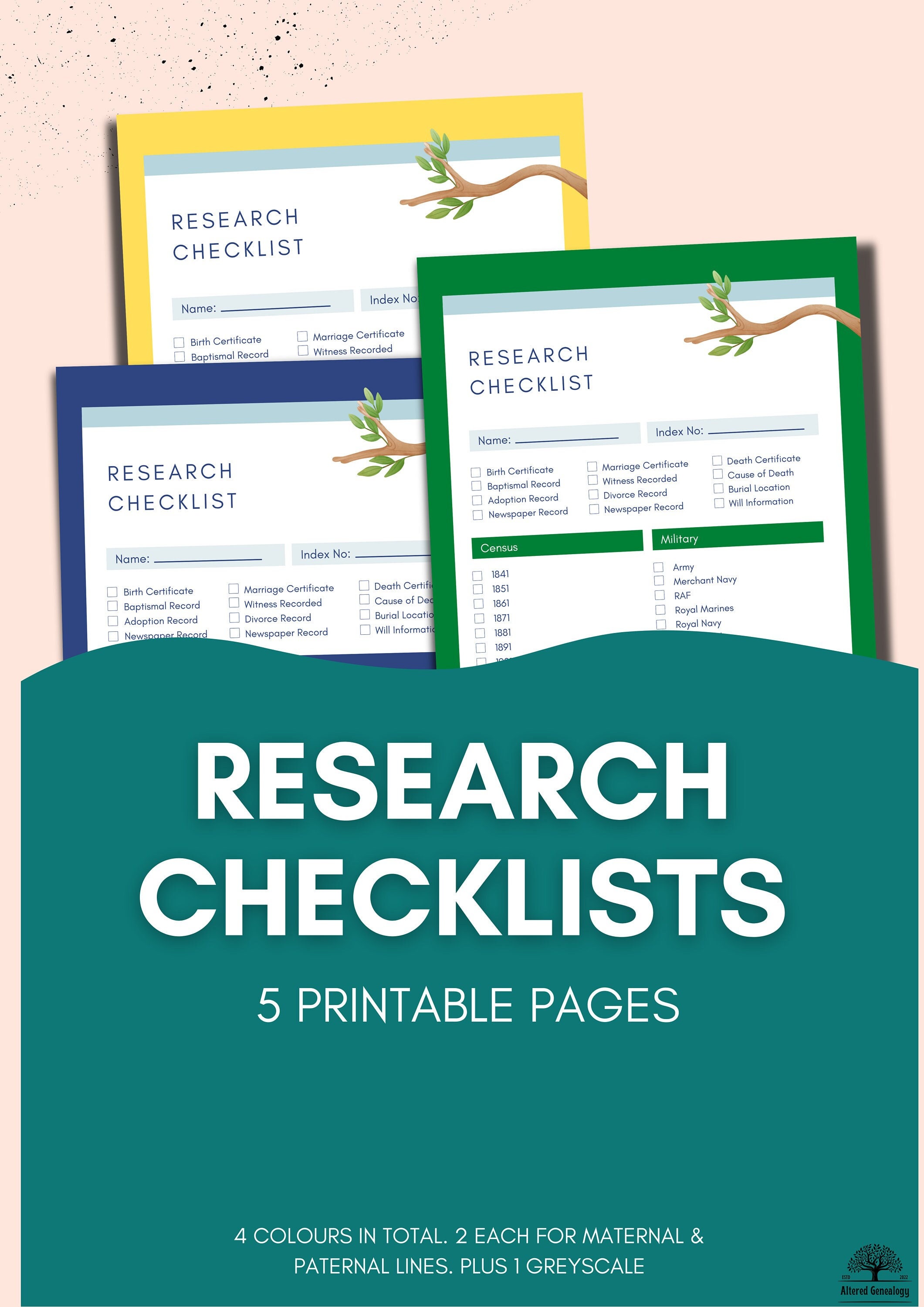 Genealogy Research Checklist Digital Download Printable Form Research ...