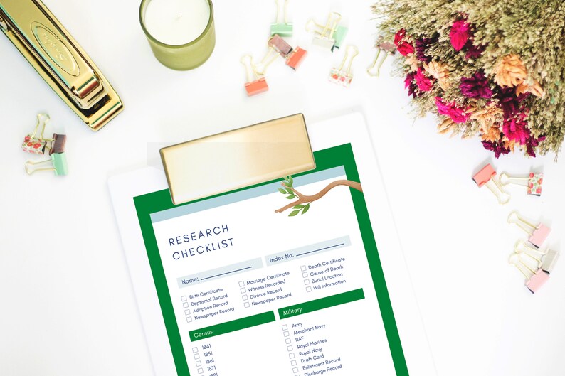 Genealogy Research Checklist Digital Download Printable Form Research ...