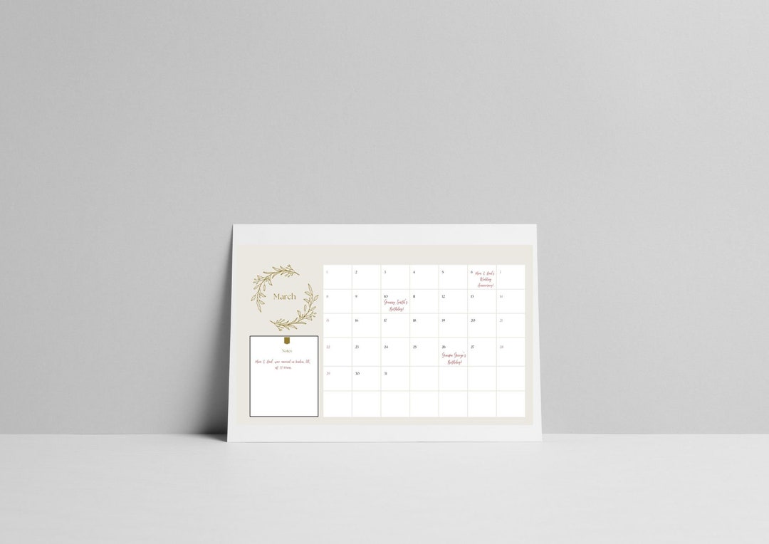 Family Memorial Calendar Stone Personalised Calendar Genealogy Calendar ...