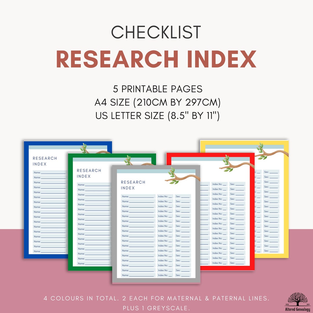 Research Index Checklist | Digital Download | Printable | Research ...
